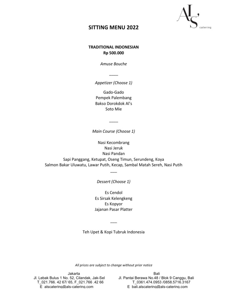 Al's Catering 2022 Menu Overview | PDF