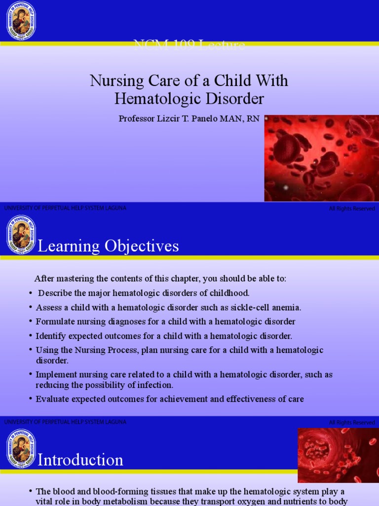 NCM 109 Lecture: Nursing Care of A Child With Hematologic Disorder ...