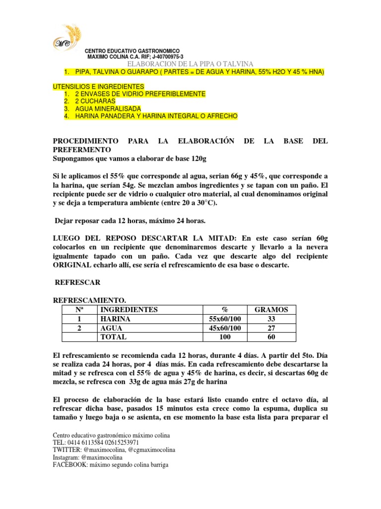Elaboracion de La Pipa O Talvina: Centro Educativo Gastronomico MAXIMO ...