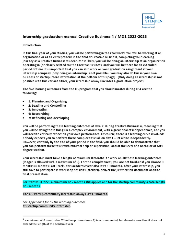 Internship Graduation Manual Creative Business 4 / MD1 2022-2023 | PDF ...