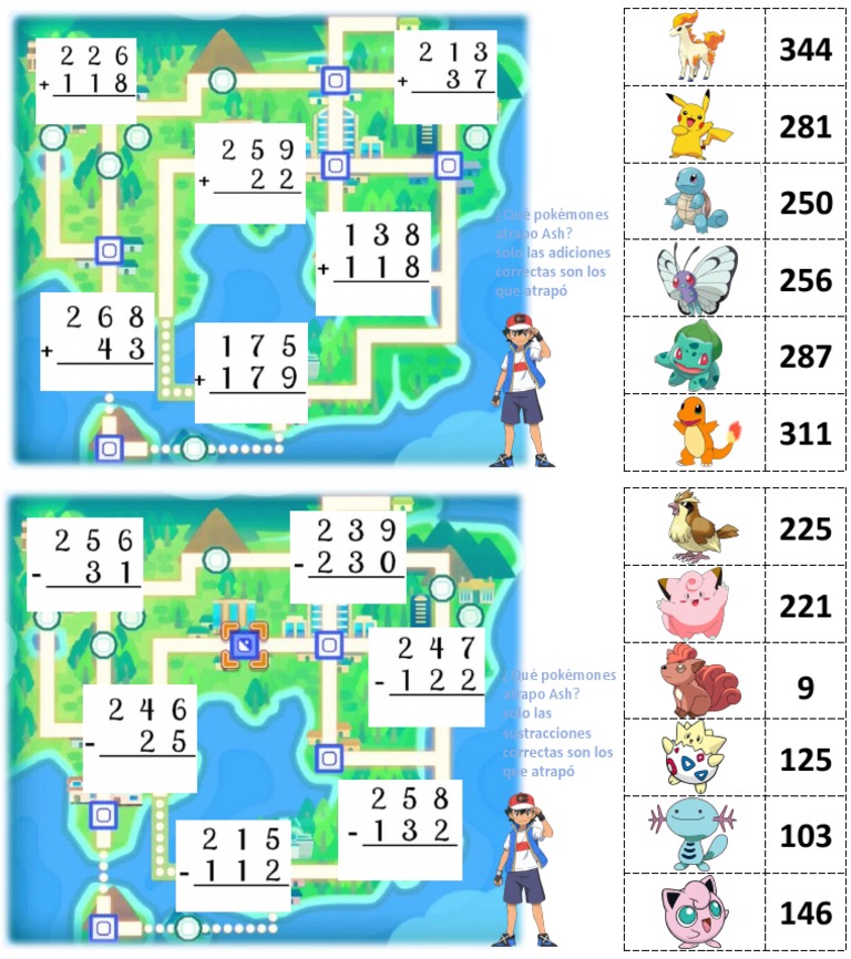 Sumas y Restas con Pokémon | PDF