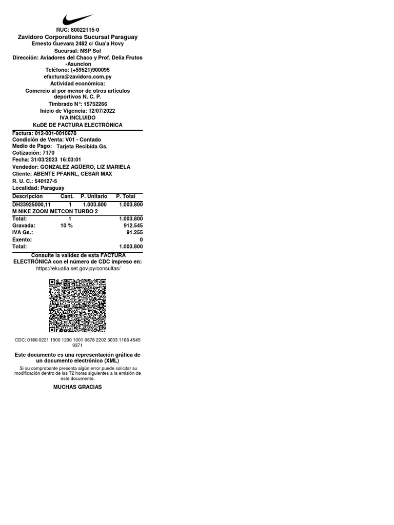 Factura Nike CM | PDF | Finanzas y dinero