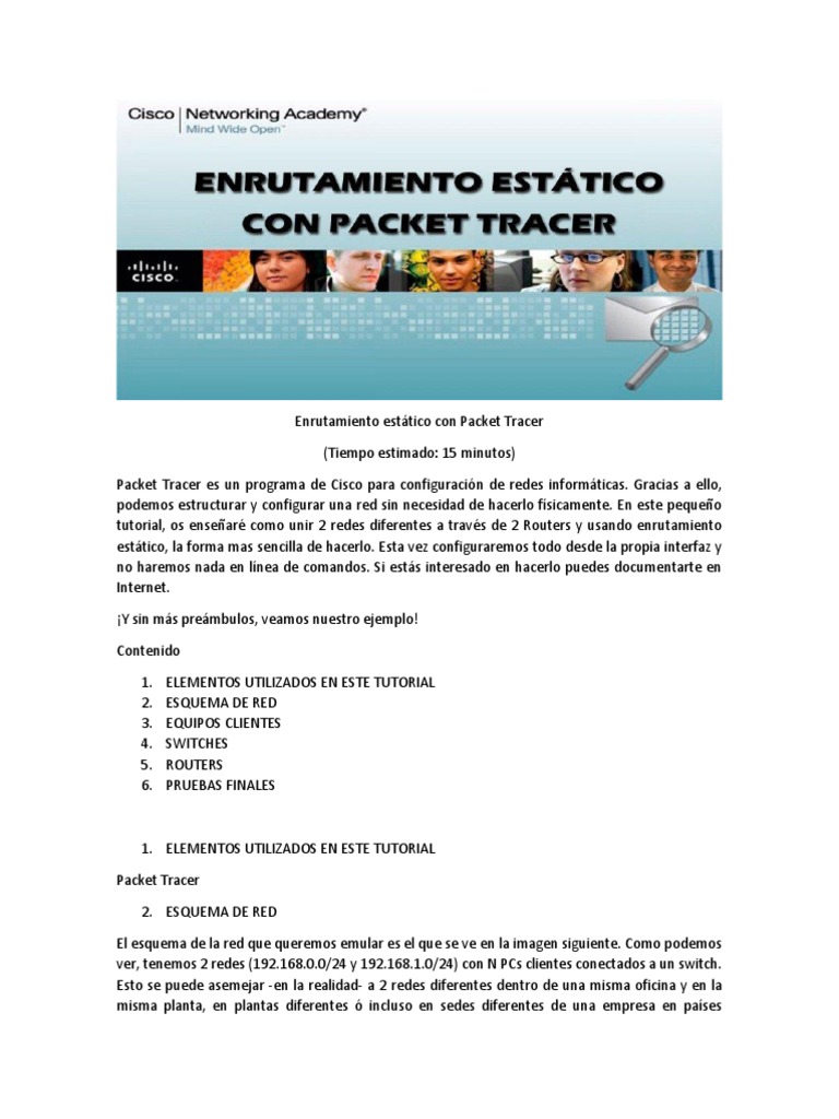 Enrutamiento Estático Con Packet Tracer | PDF | Enrutador (Computación) | Dirección IP