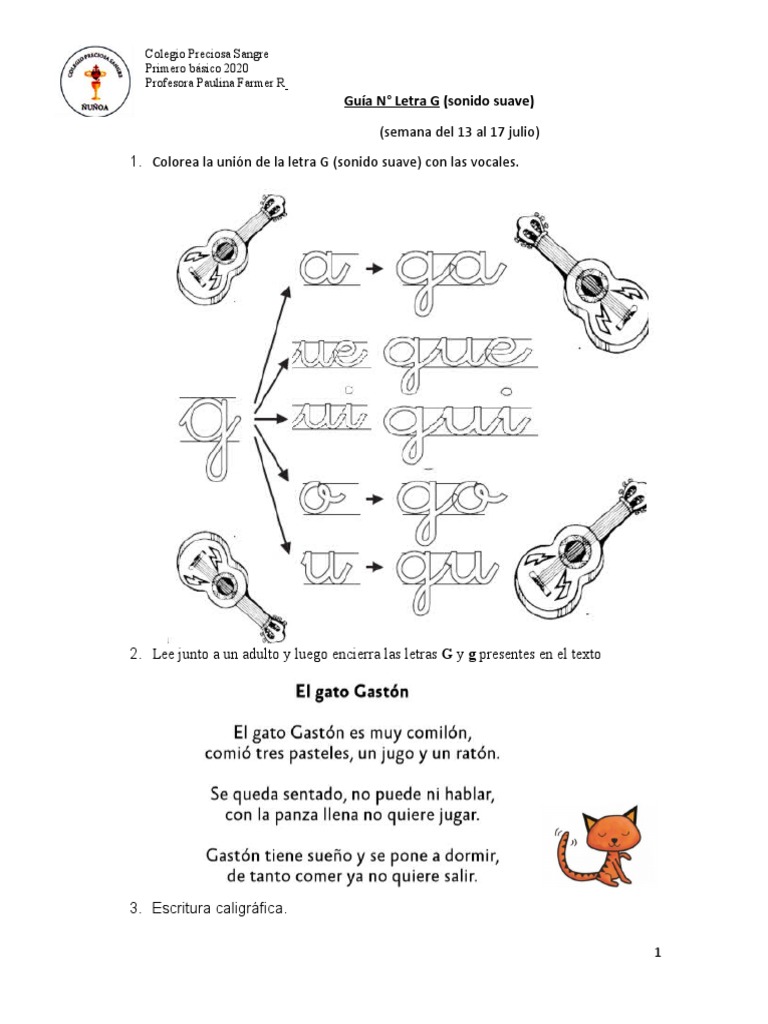 Guía #38 Actividades Letra G Sonido Suave | PDF