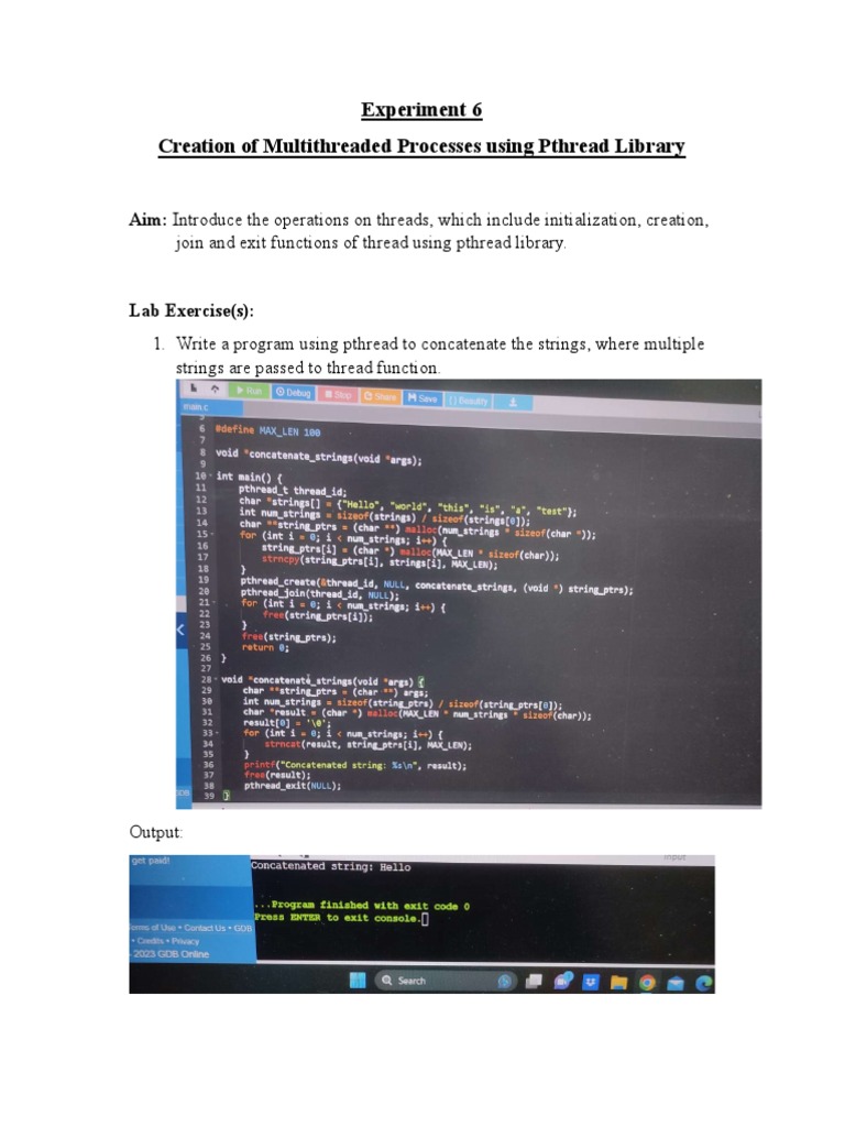 Experiment 6 | PDF | Thread (Computing) | Programming