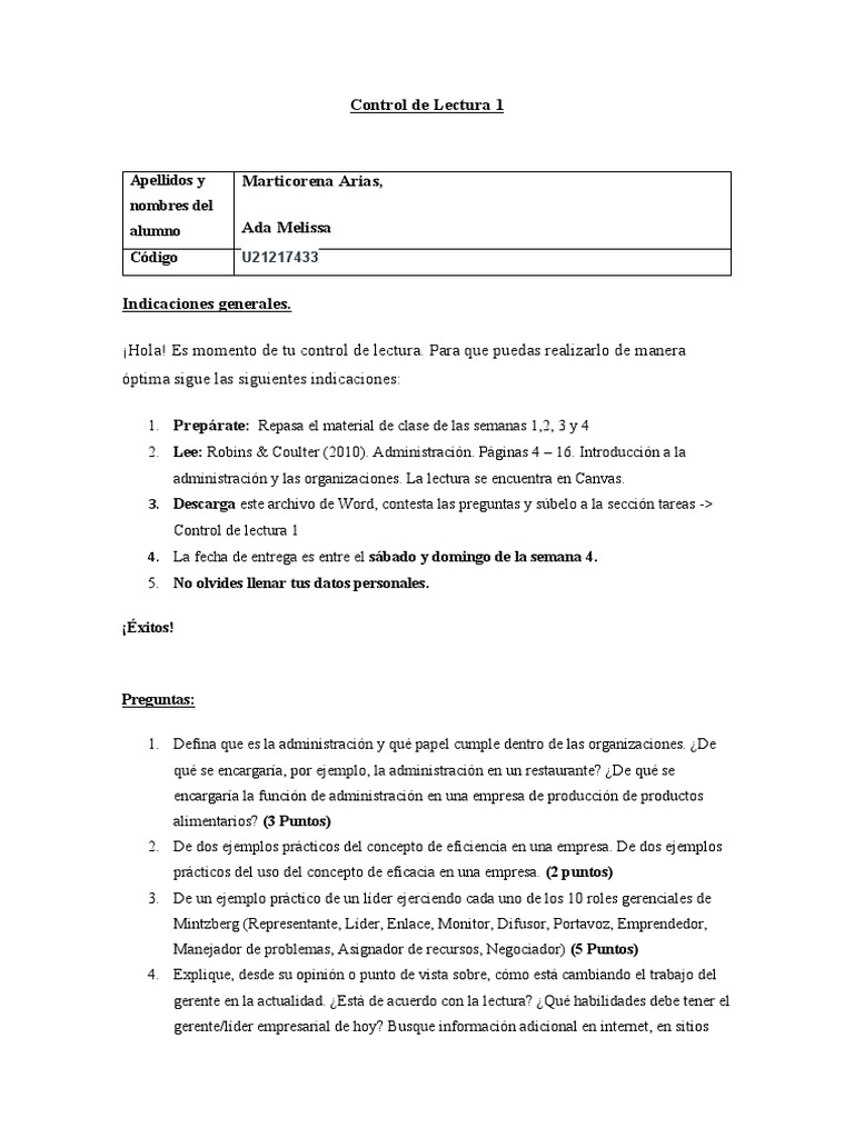 Control de Lectura 1 | PDF | Crecimiento personal y profesional | Negocios