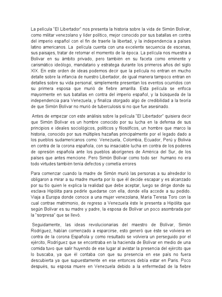 La Película de Simon Bolivar | Descargar gratis PDF | América del Sur