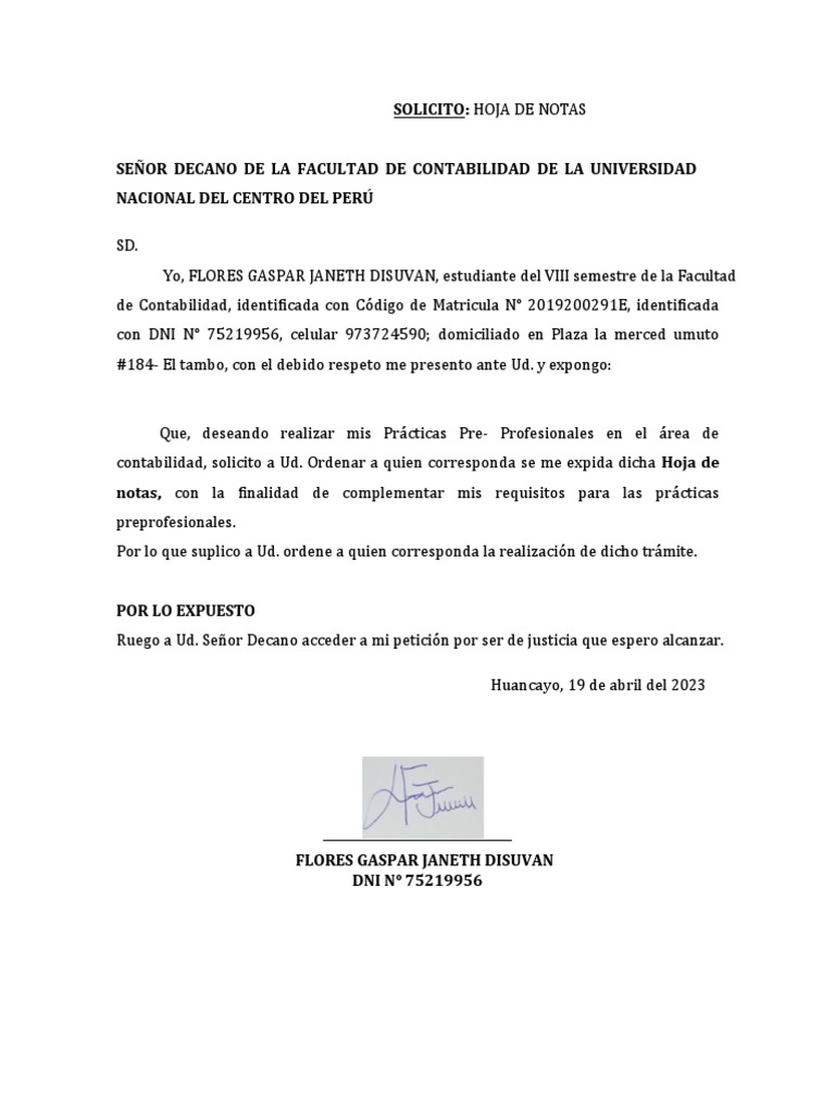 Solicito-Hoja de Notas | PDF