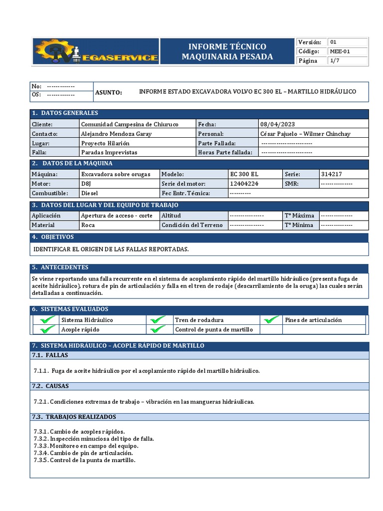 Informe Técnico Maquinaria Pesada: Asunto | PDF | Bienes manufacturados | Ingeniería mecánica