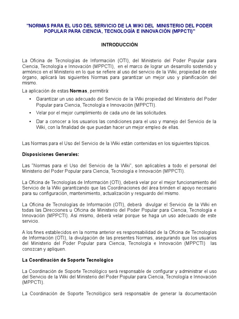 Normas para El Uso de La Wiki.-1 (PROYECTO) | PDF | Wiki | Usuario (informática)