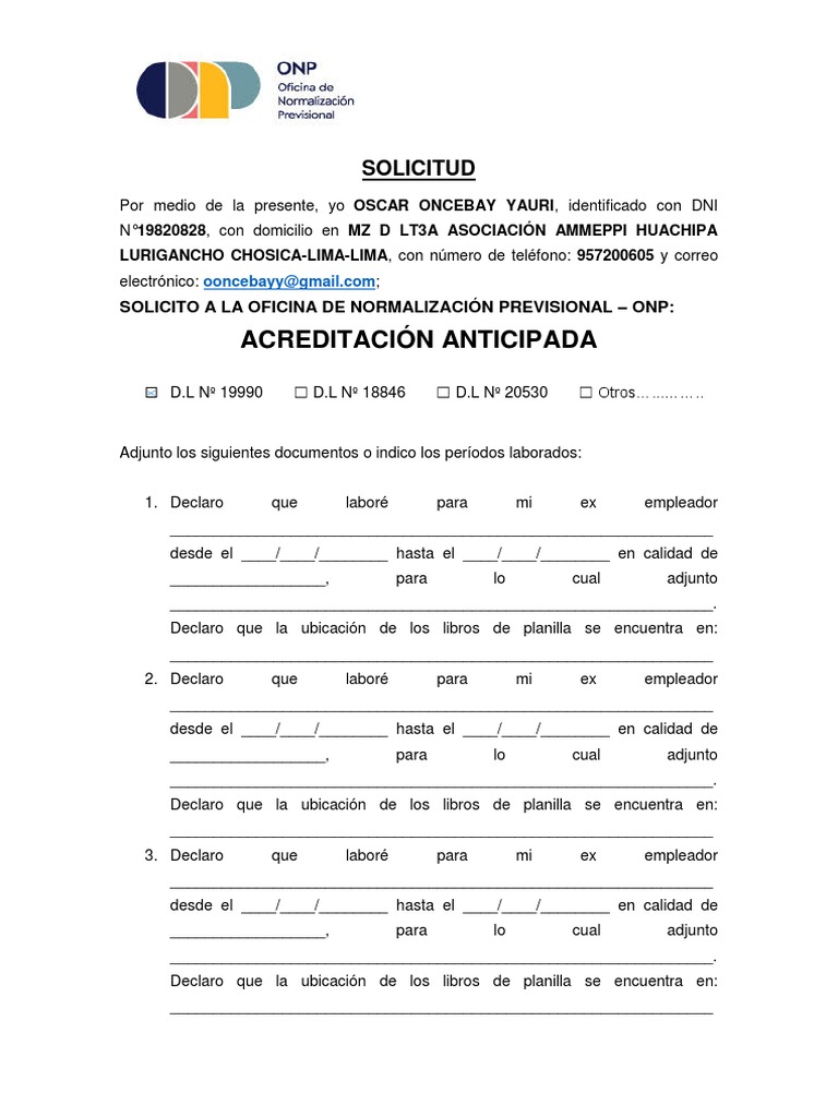 Solicitud + DDJJ de Acreditación Anticipada | PDF | Gobierno y personalidad | Control de acceso
