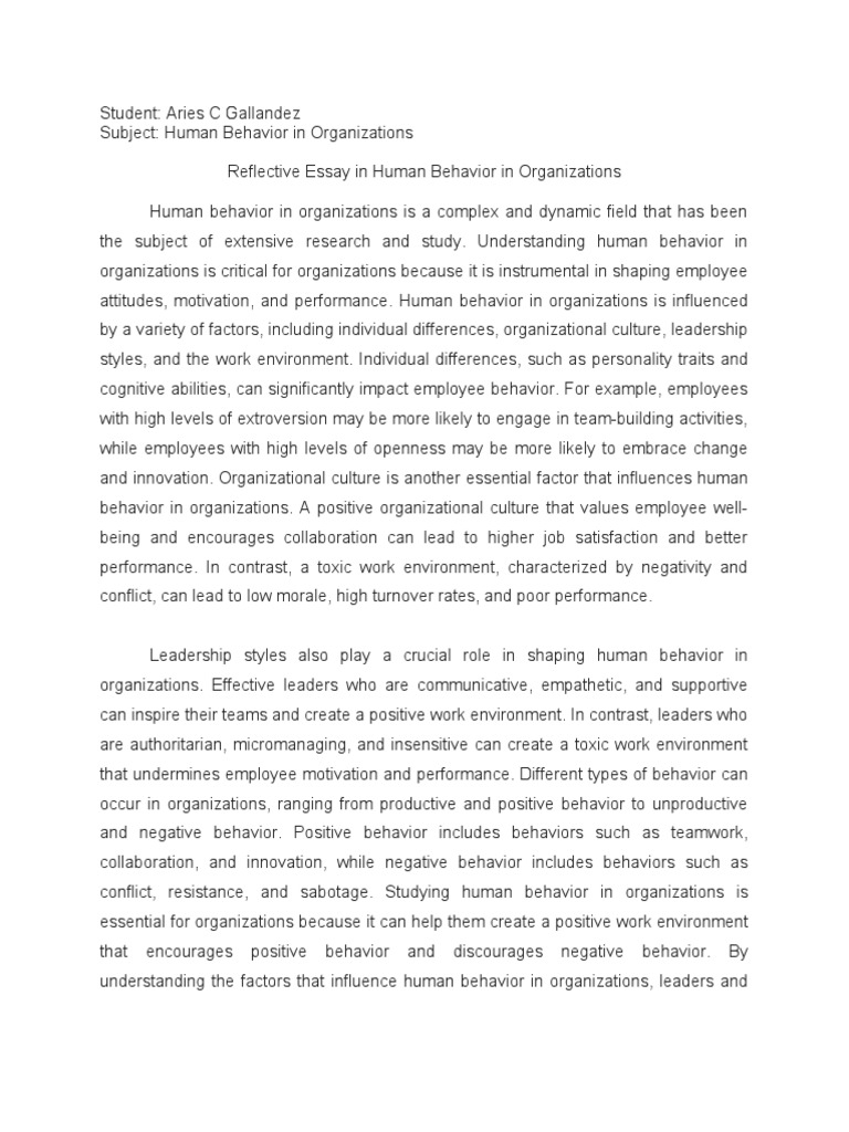 Assignment in Human Behavior in Organizations by Aries C Gallandez | PDF