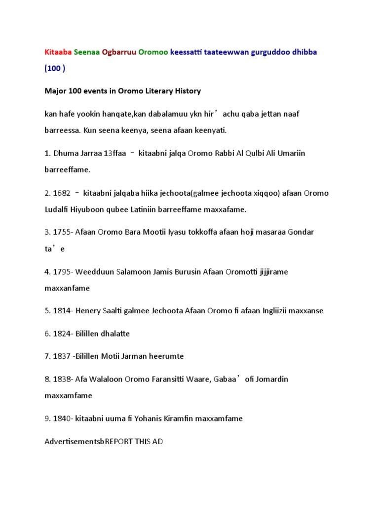 Seenaa Ogbarruu Oromoo | PDF