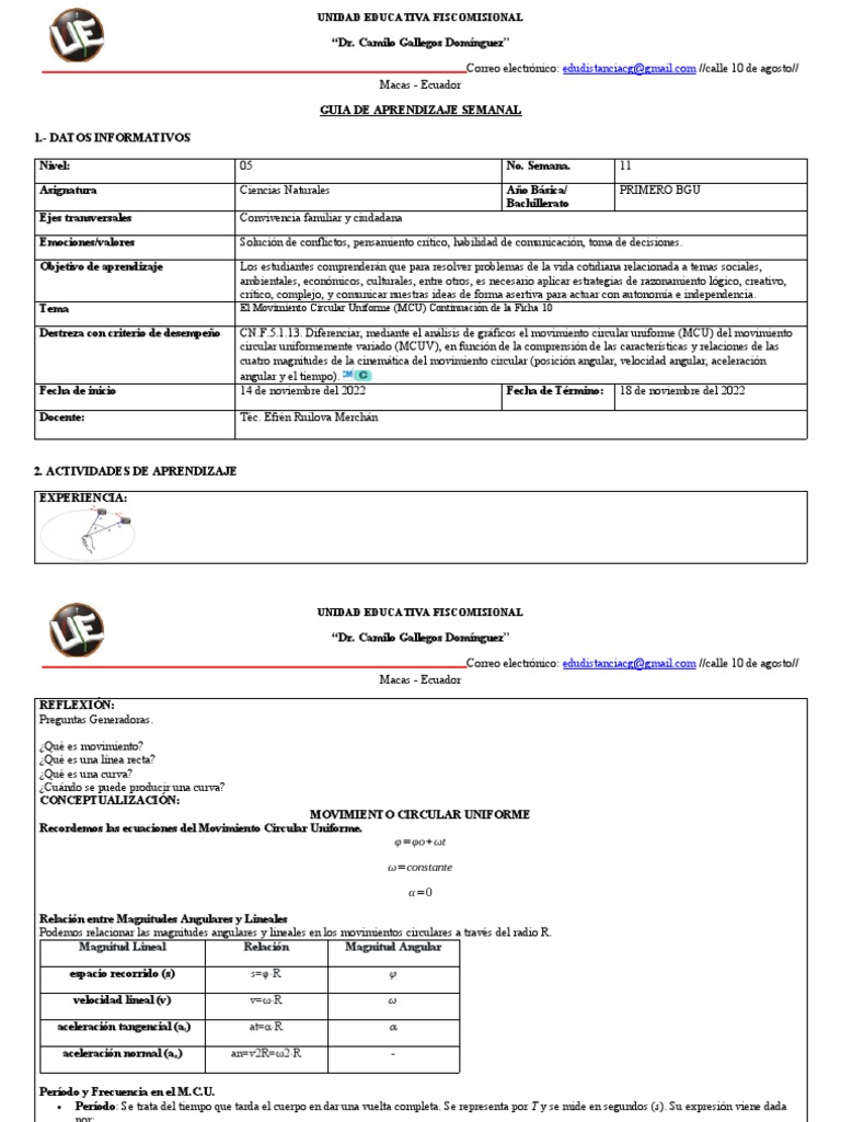 Guia Semana 11-1ero Bgu Fisica - Efren | PDF