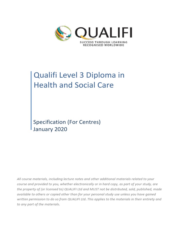 Qualifi Level 3 Diploma in Health and Social Care: Specification (For ...