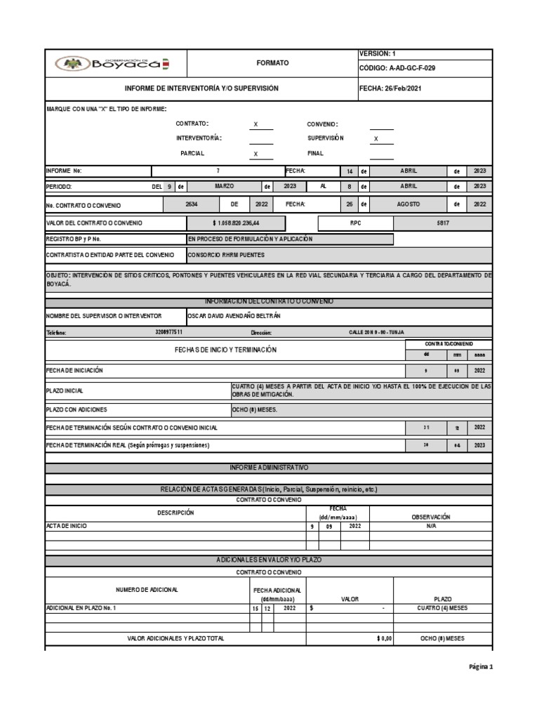 91 - INFORME DE INTERVENTORIA Y SUPERVISION No. 7 | PDF | Daños y ...