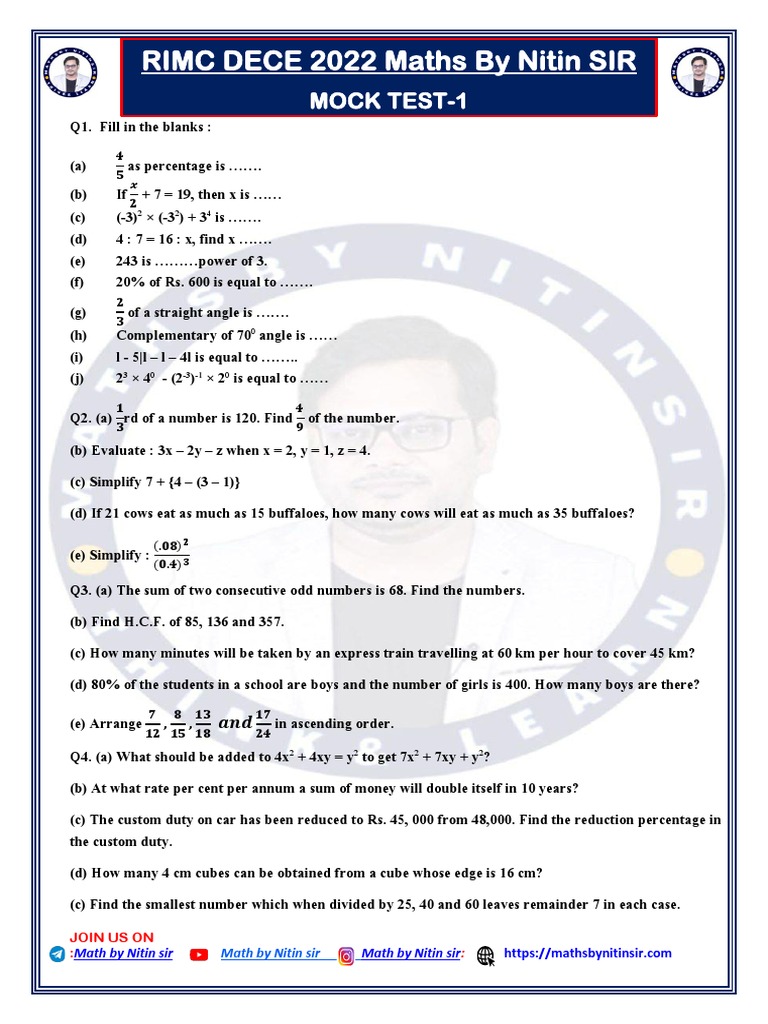 Rimc Test Paper - 1 | PDF