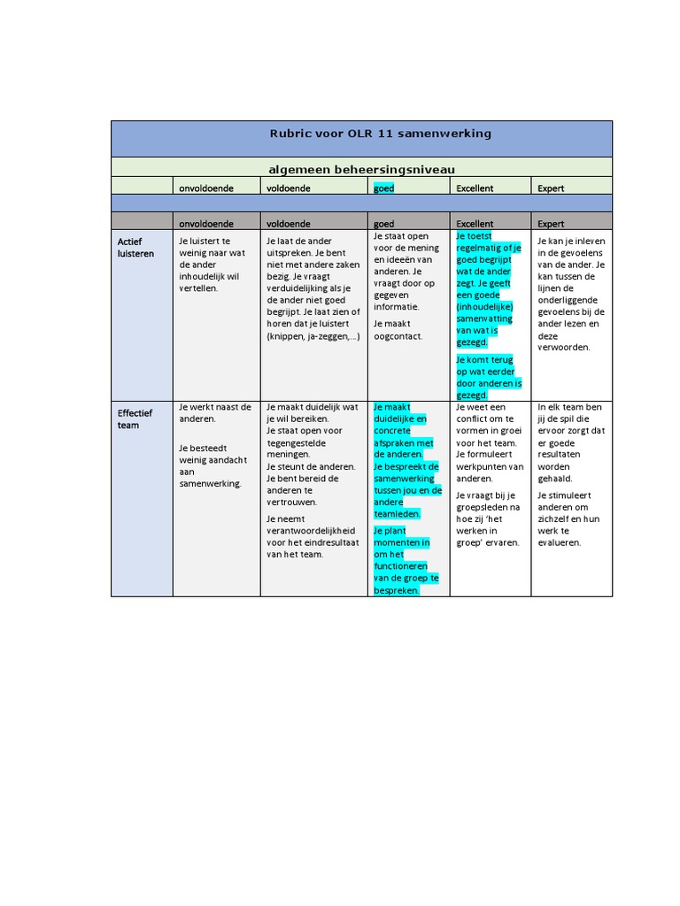 Rubric Olr 11 | PDF