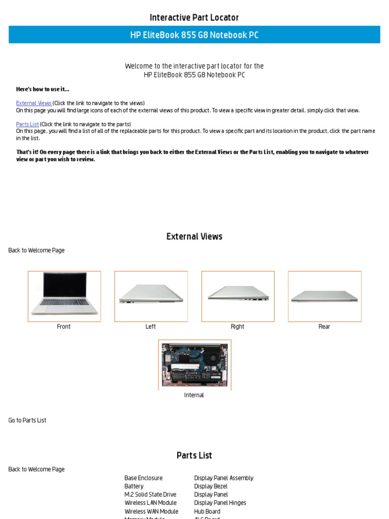 HP EliteBook 855 G8 Parts Locator | PDF | Laptop | Usb