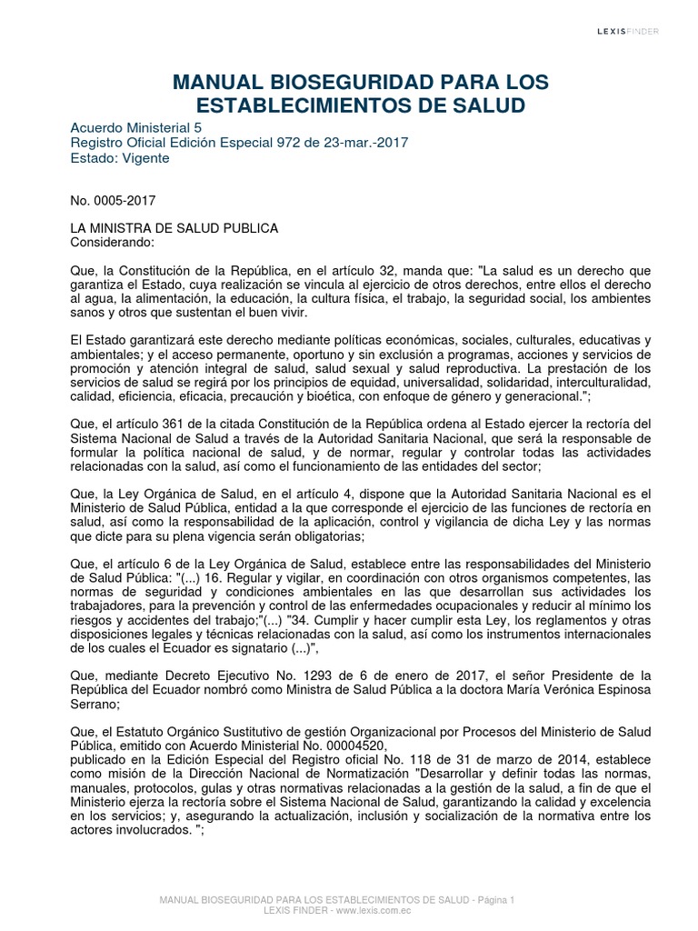 A.M. 5 Manual Bioseguridad para Los Establecimientos de Salud | PDF | Lavado de manos | Las ...