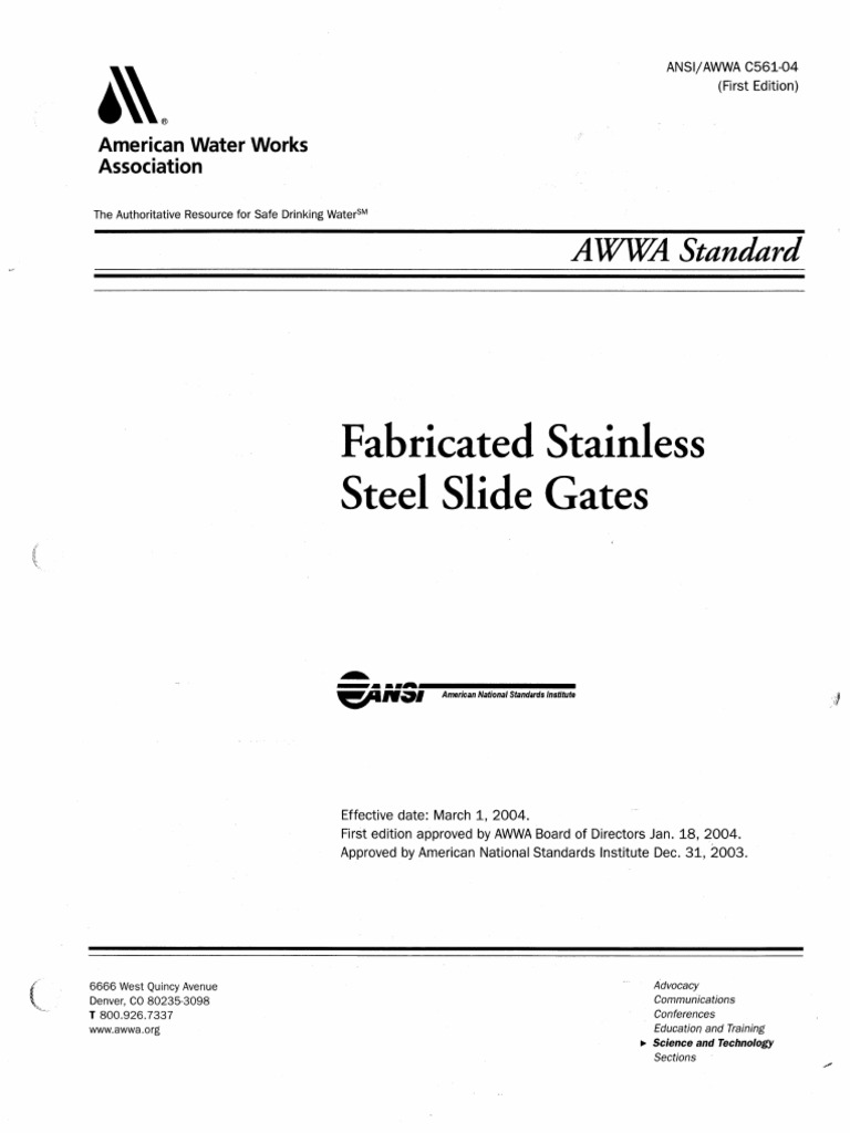Awwa C561 Fabricated Stainless Steel Slide Gates | PDF | Strength Of ...