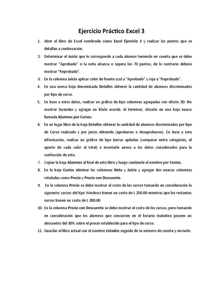 Excel Ejercicio 3 | PDF