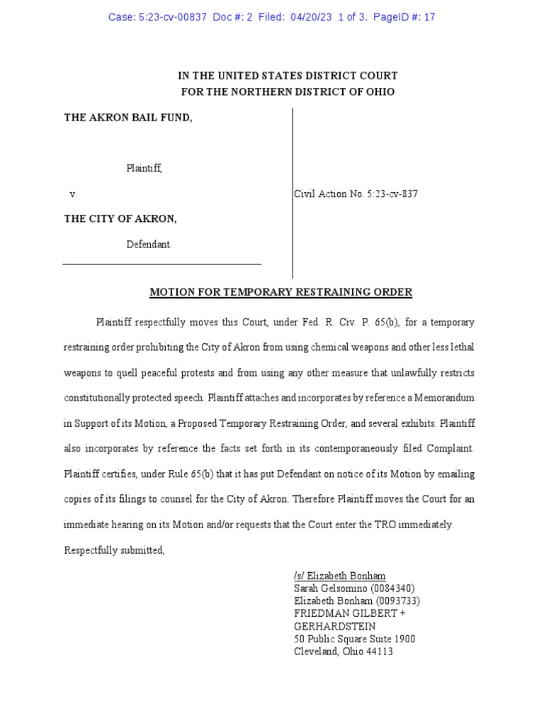 ECF 2 Motion For TRO | PDF | Injunction | First Amendment To The United ...