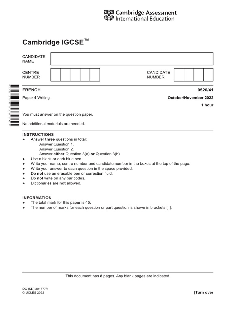 Cambridge IGCSE: FRENCH 0520/41 | PDF