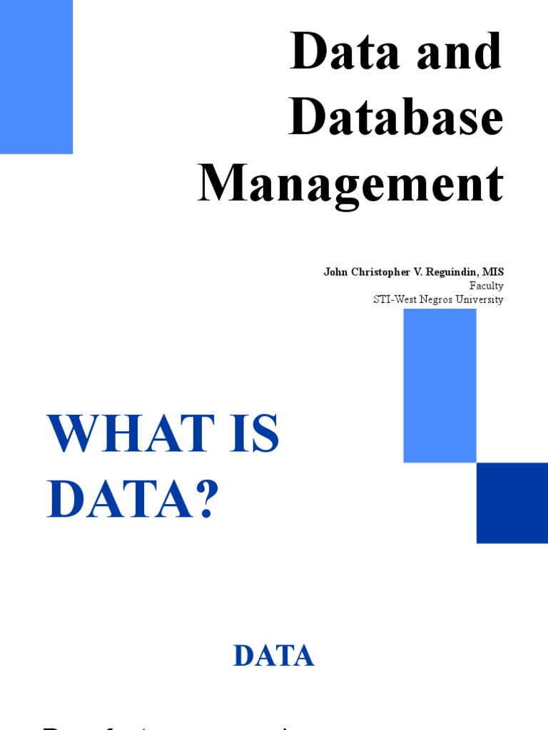 Data and Database Management: John Christopher V. Reguindin, MIS | PDF | Databases | Cloud Computing