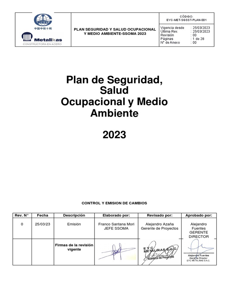 Eyc-Met-Sgsst-Plan-001.plan de Seguridad, Salud Ocupacional y Medio Ambiente. | PDF | Seguridad ...