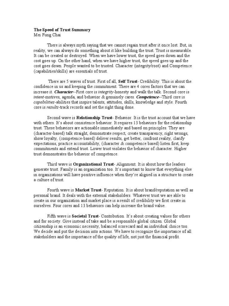 The Speed of Trust Summary | Download Free PDF | Reputation ...