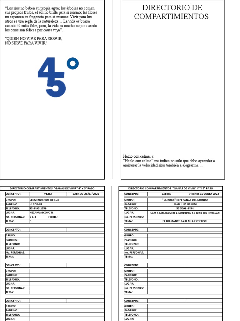 Directorio Telefonico y Compartimientos 4° y 5° Paso | PDF