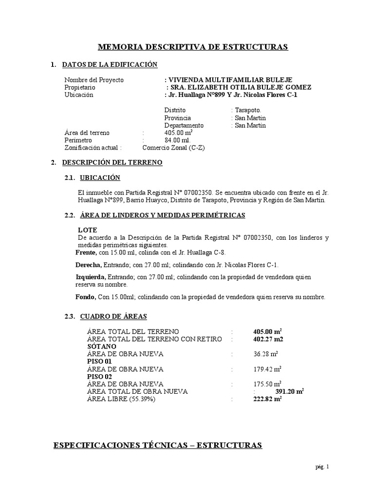 Memoria Descriptiva de Estructuras | PDF | Hormigón | Acero