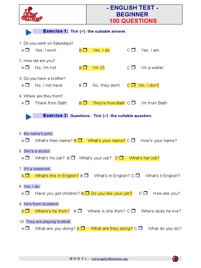 Exercises_Tests_Beginner_1 | PDF | English Language | Grammar