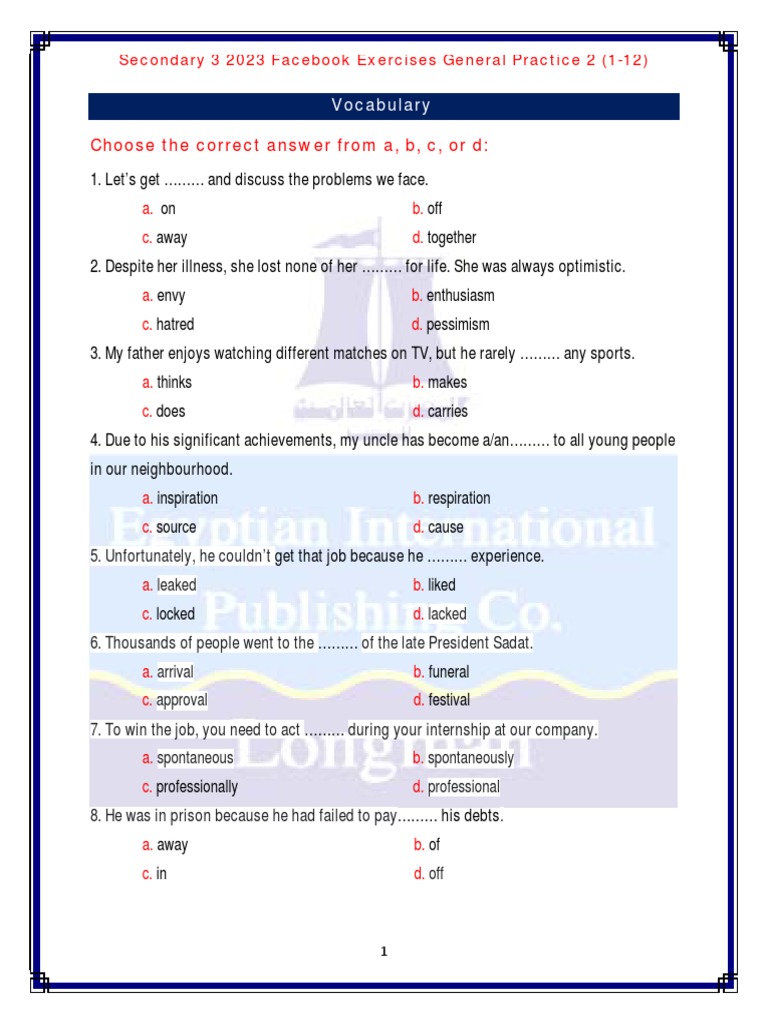 New Sec 3 2023 Facebook Exercises - General Practice Exercise 2 (1 To 12) - 1 | Download Free ...