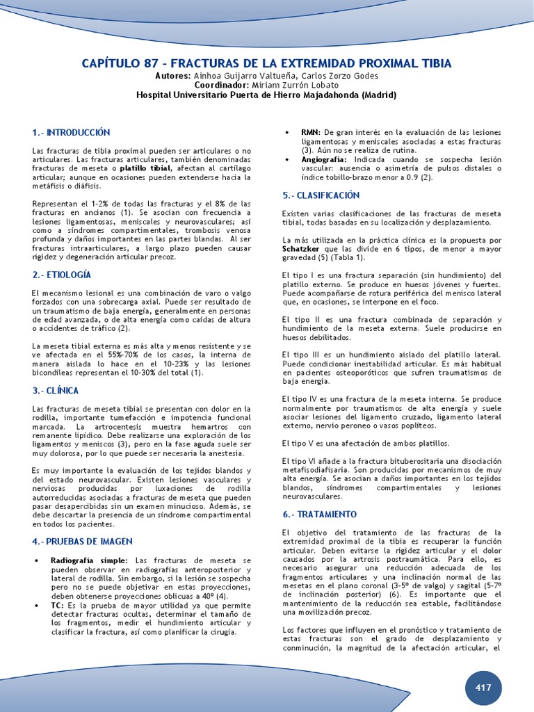 Fracturas de la Tibia Proximal: Tratamiento y Clasificación | PDF ...
