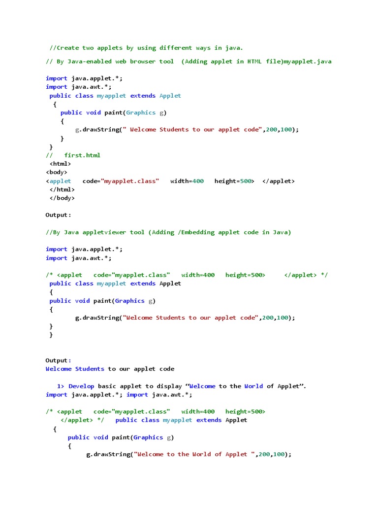 Two ways to create applets in Java | PDF