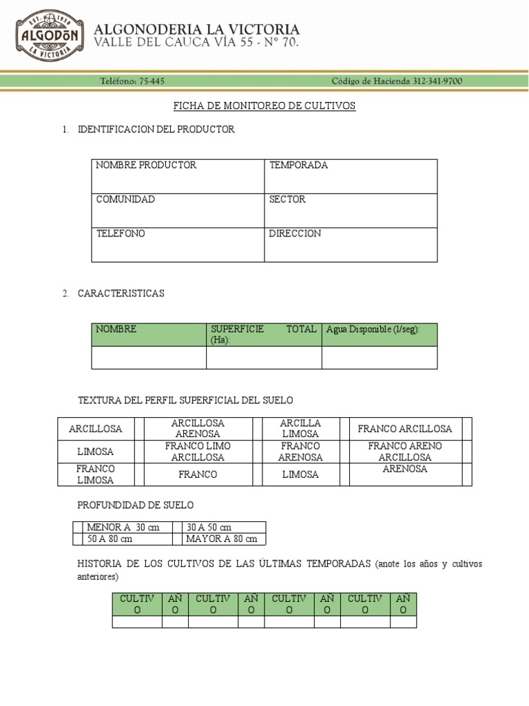 Ficha de Monitoreo de Cultivos | PDF | Cosecha | Fertilizante