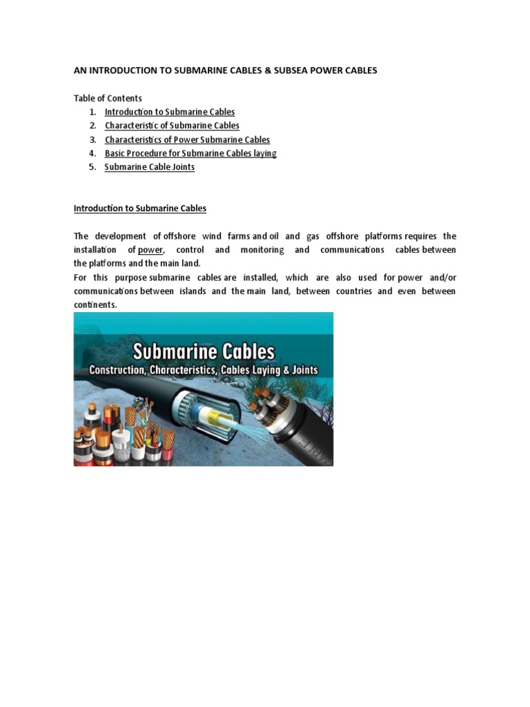 An Introduction To Submarine Cables | PDF | Applied And Interdisciplinary Physics | Equipment