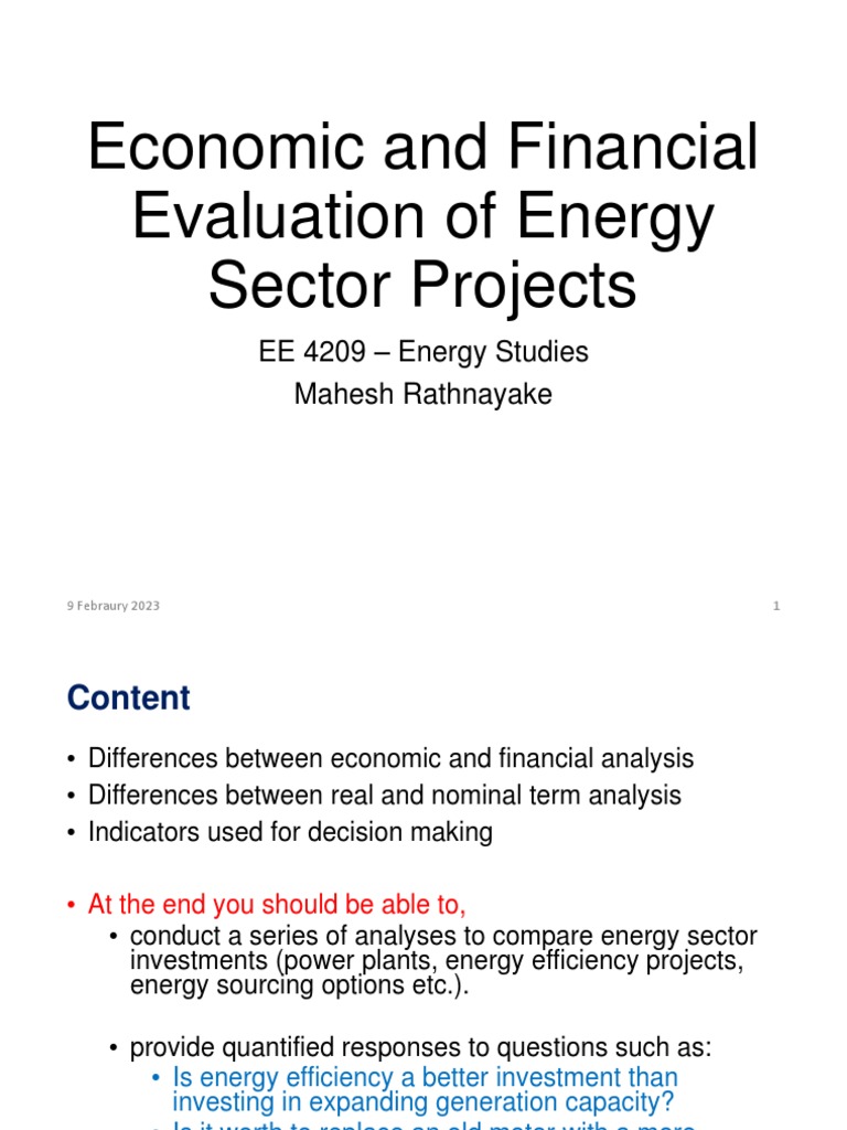 EE4209 - Lecture 3 - Economic and Financial Evaluation of Energy Sector Projects | PDF ...