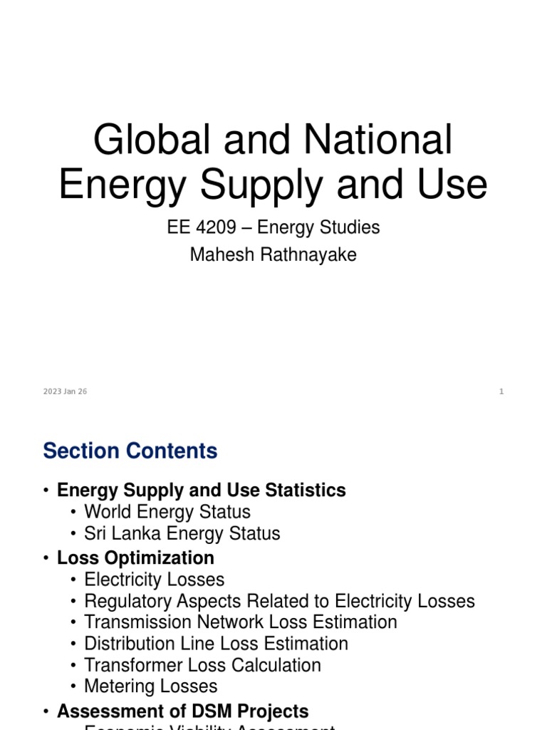 EE4209 - Lecture 1 - Global and National Energy Supply and Use | PDF ...