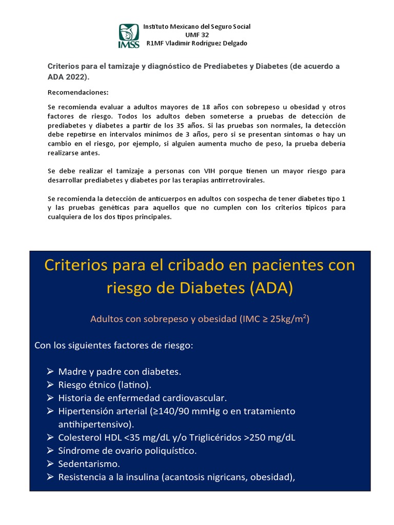 Criterios ADA para Prediabetes y Diabetes | PDF | Diabetes | Obesidad