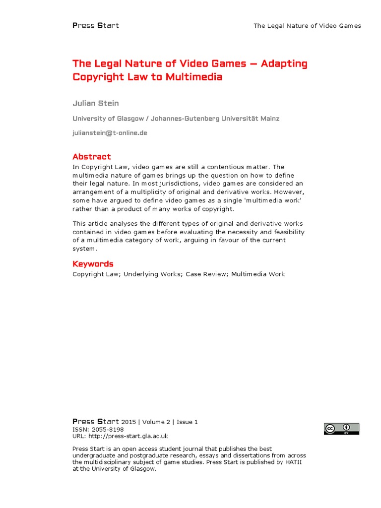 The Legal Nature of Video Games - Adapting Copyright Law To Multimedia ...