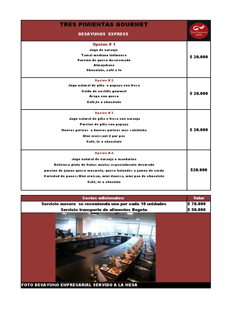 Menús gourmet y económicos para desayunos y almuerzos empresariales ...