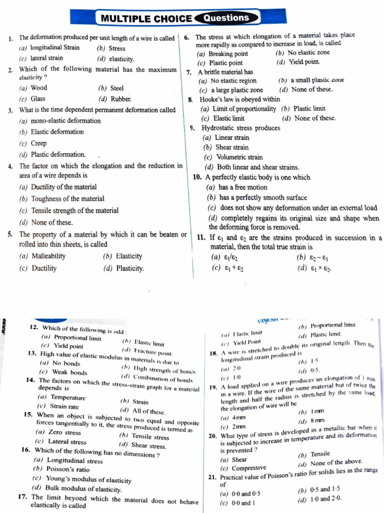 Practice MCQ | PDF | Deformation (Engineering) | Atmospheric Pressure