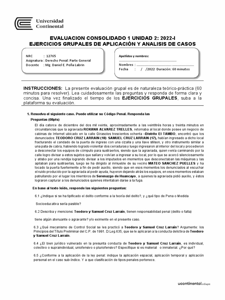 Ci Unid 2 Ejerc G de Aplic Analis de Casos Penal 1 Uc 2022-1 NRC 12765 LM | PDF | Derecho penal ...