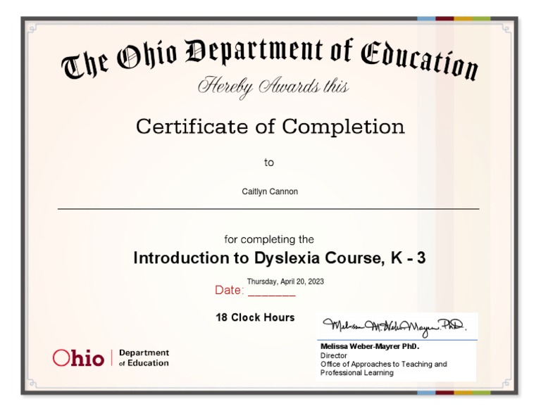 Dyslexia Certificate | PDF
