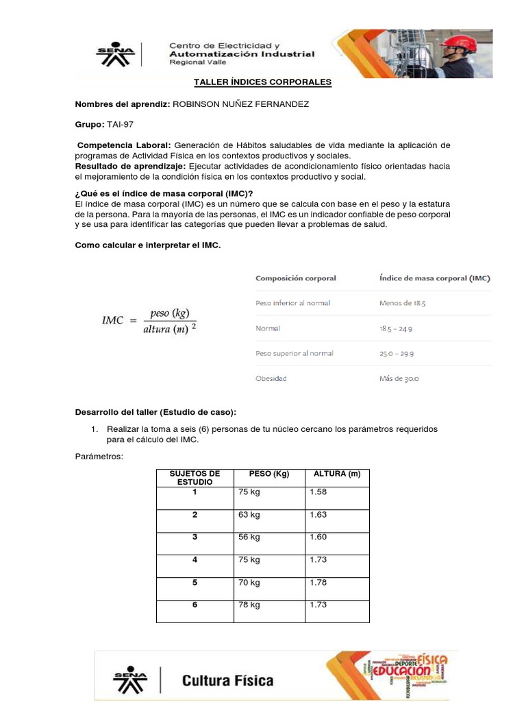 Taller Indice de Masa Corporal | PDF