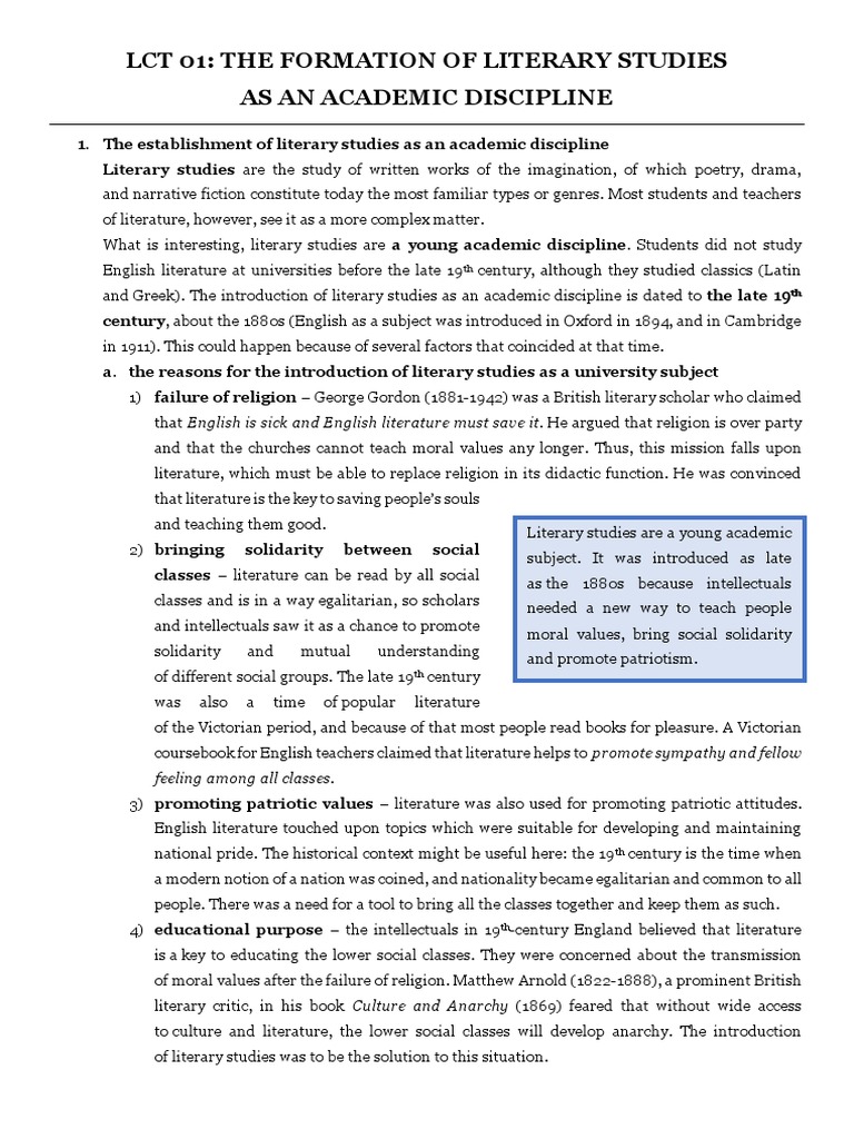 01.the Formation of Literary Studies As An Academic Discipline | PDF