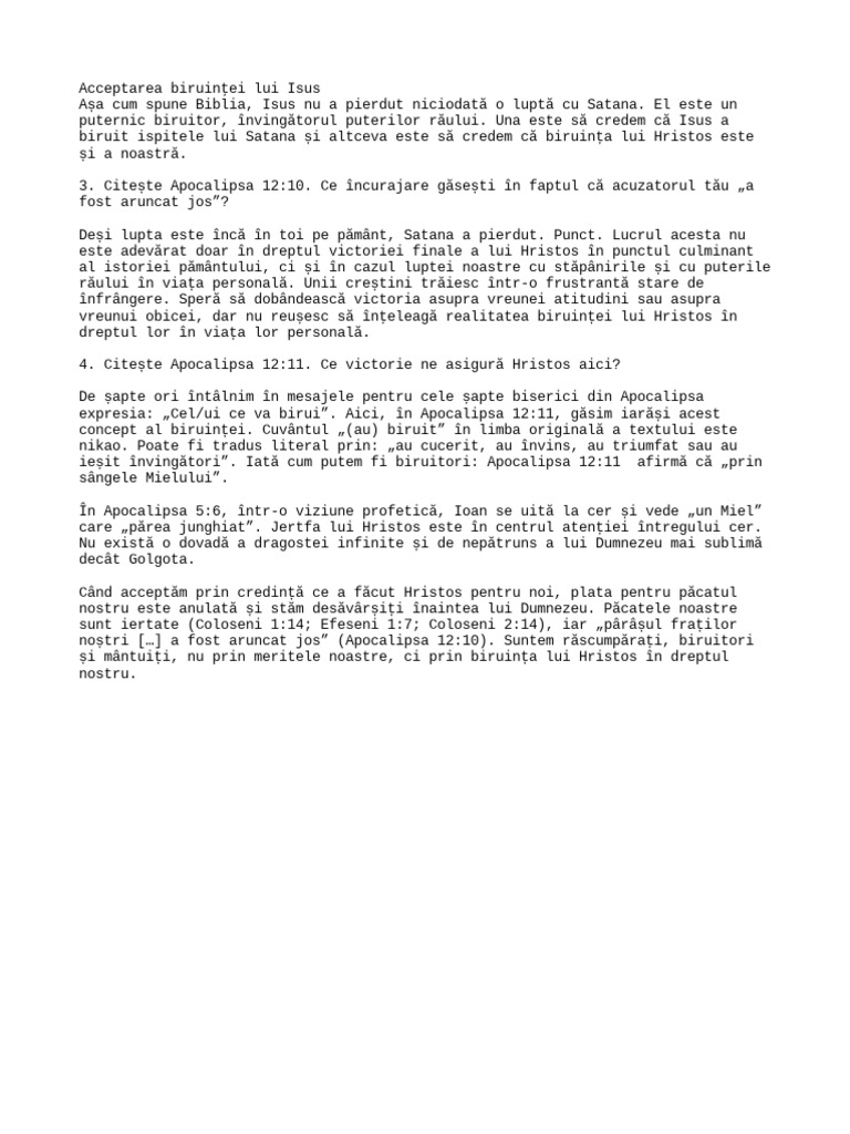 Acceptarea Biruintei Lui Isus | PDF